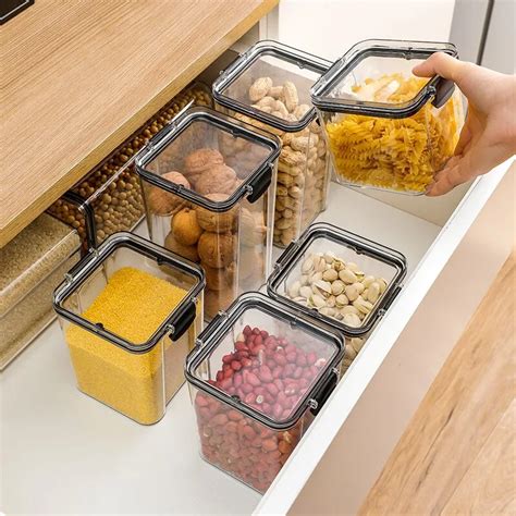 뚜껑이 달린 밀폐 플라스틱 식품 보관함 시리얼 캔디 건조 항아리 냉장고 저장 탱크 용기 가정용 주방 정리함 460ml