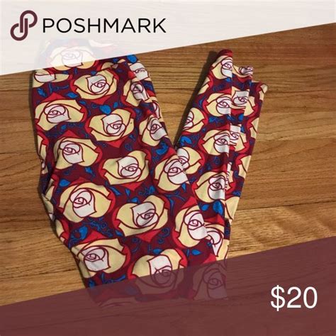 Lularoe Os Leggings Red Background With Yellow Roses