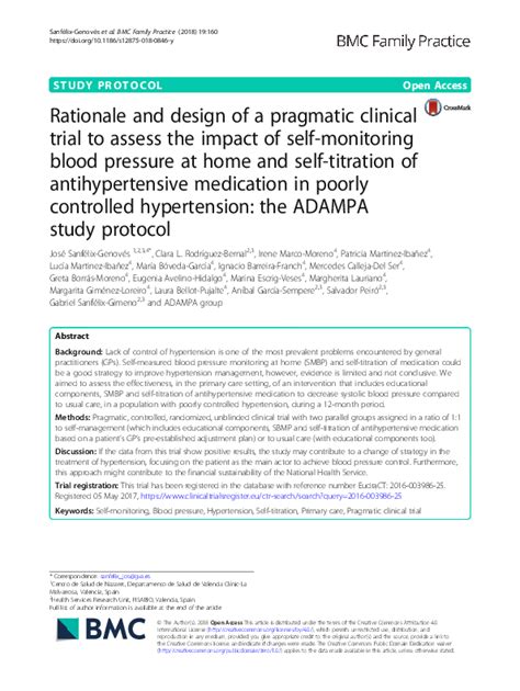 Pdf Rationale And Design Of A Pragmatic Clinical Trial To Assess The Impact Of Self Monitoring