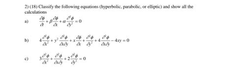 Solved 2 18 Classify The Following Equations Hyperbolic