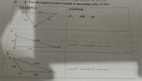solved ii a list the angles in each triangle in ascending order of
