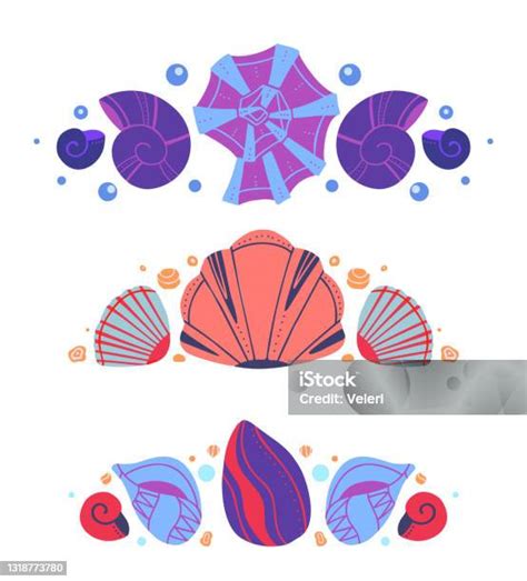 조개 모래 와 거품스페이서의 집합 벡터 해양 설계 요소 기사 초대 및 카드에 대한 손으로 그린 플랫 아기 해양 텍스트 구분 분할에 대한 스톡 벡터 아트 및 기타 이미지