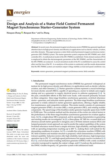 Pdf Design And Analysis Of A Stator Field Control Permanent Magnet Synchronous Starter