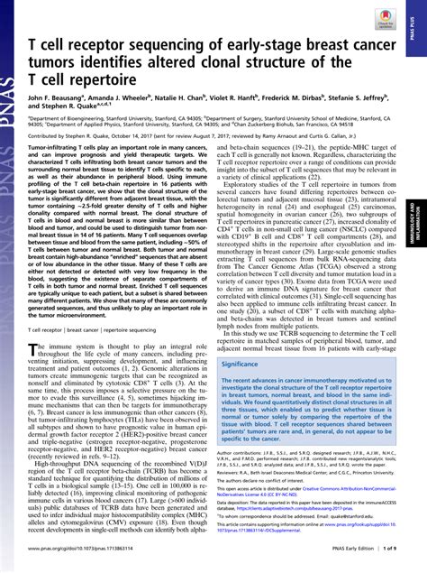 Pdf T Cell Receptor Sequencing Of Early Stage Breast Cancer Tumors Identifies Altered Clonal
