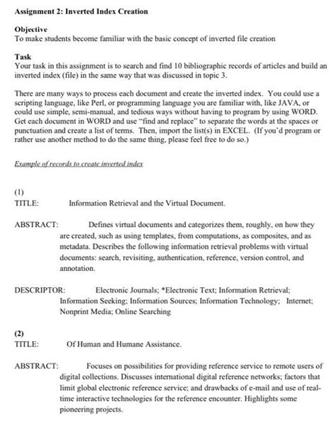 Assignment 2 Inverted Index Creation Objective To