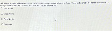 Solved The Header Footer Tools Tab Contains Commands That Chegg Com