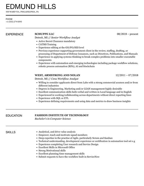 Workflow Analyst Resume Samples Velvet Jobs