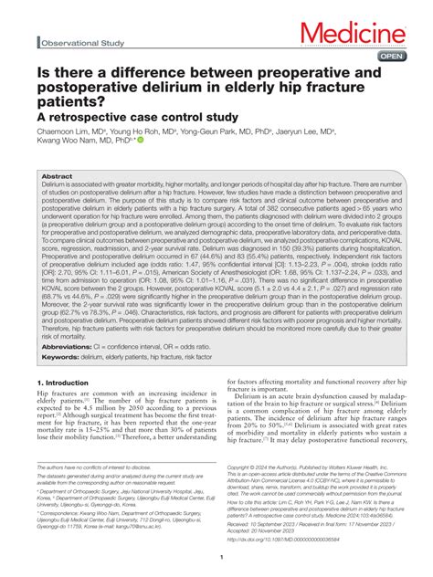 Pdf Is There A Difference Between Preoperative And Postoperative Delirium In Elderly Hip