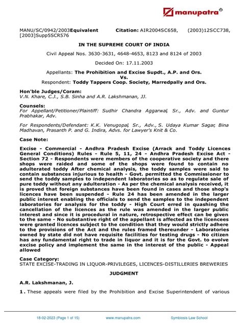 The Prohibition And Excise Supdt Ap And Ors Vs Tods030933com578120