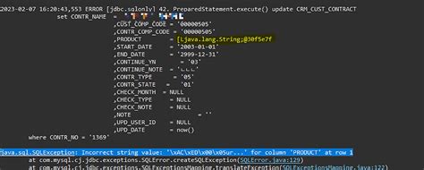 Error In Executeupdate Incorrect String Value Xacxedx00x05sr