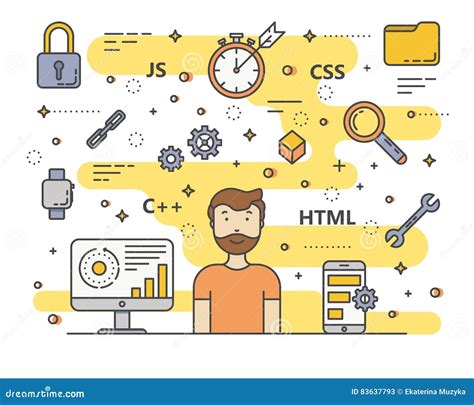 Vector Thin Line Flat Design Web Development Programming Concept