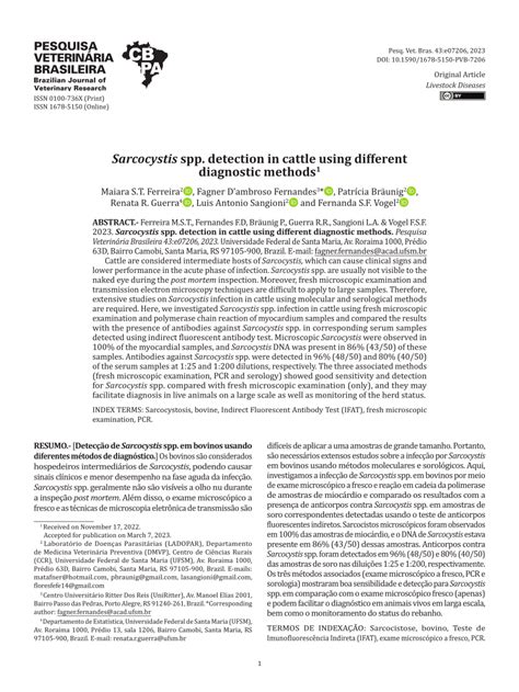 Pdf Sarcocystis Spp Detection In Cattle Using Different Diagnostic Methods