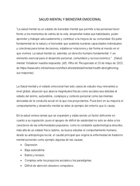 Salud Mental Y Bienestar Emocional Pdf Salud Mental Mente