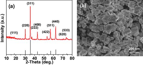 A XRD Pattern And B SEM Image Of Fe3O4 Commercial Powders Download Scientific Diagram