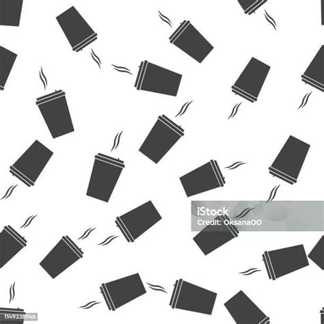 커피의 일회용 컵의 벡터 아이콘입니다 흰색 바탕에 접시 완벽 한 패턴에서 오래 된 커피 음료 가리기에 대한 스톡 벡터 아트 및