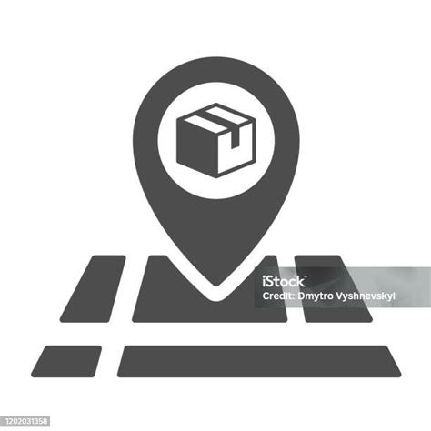 흰색 배경에서 격리된 배달 위치 벡터 아이콘입니다 웹 디자인에 대한 패키지 상자 스톡 벡터 일러스트와 지도에 포인터 배송 및 배송 비즈니스 디자인 개념 0명에 대한 스톡