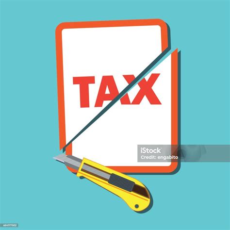 세금 종이 커터 개념을 적게 지불 하는 세금을 줄이기 위해 잘라 벡터 일러스트 레이 션 가위에 대한 스톡 벡터 아트 및 기타