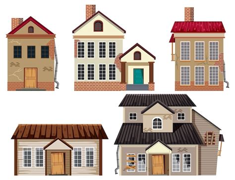 오래된 버려진 집 세트 프리미엄 벡터