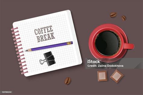 거품 표면에와 커피 컵입니다 좋은 분위기 그리고 생기 활성 날 마시는 커피 차 커피 브레이크 위에서 보기 설명 벡터 일러스트 레스토랑에 대한 스톡 벡터 아트 및 기타 이미지