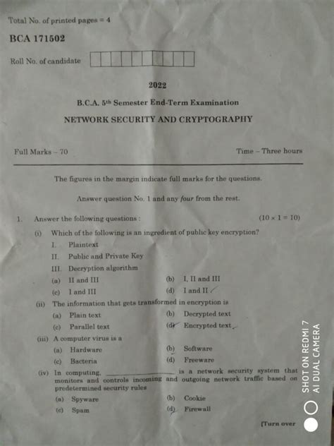 Network Security And Cryptography Question Paper 2022 Question Paper