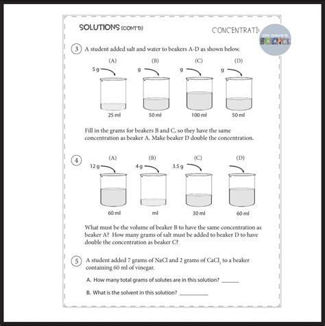 Chemistry Concentration Solution Worksheets Made By Teachers