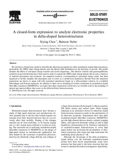 pdf a closed form expression to analyze electronic properties in