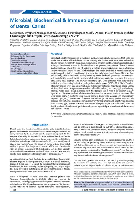 Pdf Microbial Biochemical And Immunological Assessment Of Dental Caries Swarna