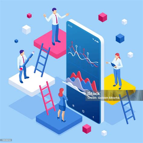 비즈니스 분석 분석 연구 전략 통계 계획 마케팅 성과 지표 연구의 아이소메트릭 개념 증권투자 스마트투자 전략적 경영 금융 기술에 대한 스톡 벡터 아트 및 기타 이미지