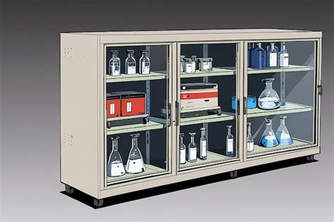 Lab Equipment Storage Cabinets With Labeled Compartments Vector