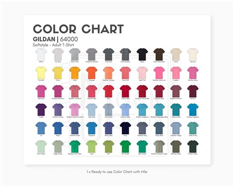 Gildan 64000 Editable Canva Color Chart Gildan 64000 Softstyle Unisex