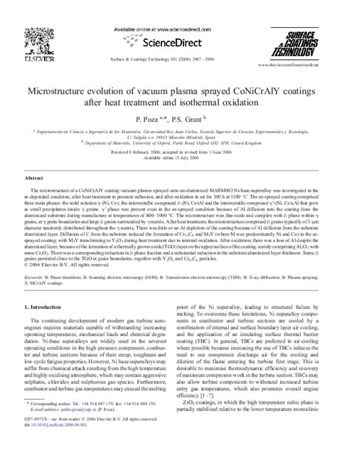 Pdf Microstructure Evolution Of Vacuum Plasma Sprayed Conicraly Coatings After Heat Treatment