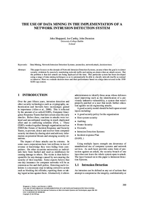 pdf the use of data mining in the implementation of a network