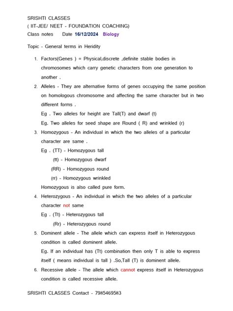 Genetics Notes 1 Pdf Zygosity Dominance Genetics