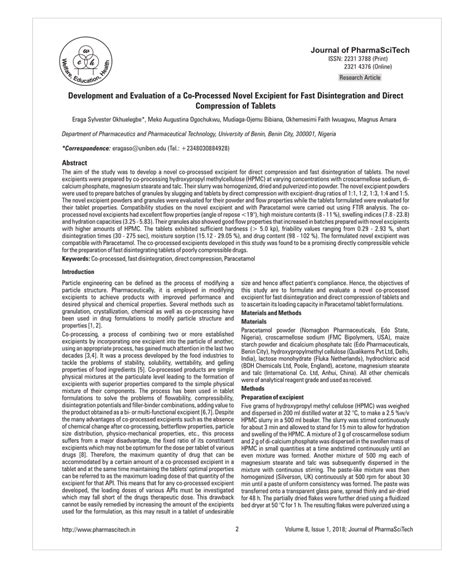 Pdf Development And Evaluation Of A Co Processed Novel Excipient For
