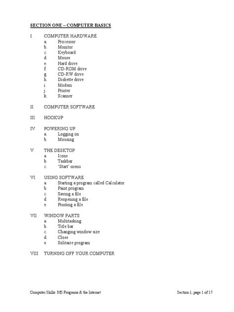 computer skills ms programs and the internet section 1 page 1 of 17