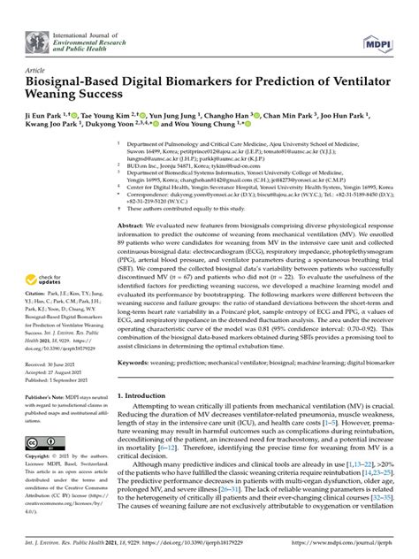 Biosignal Based Digital Biomarkers For Prediction Of Ventilator Weaning Success Pdf
