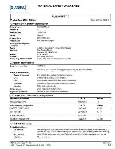 Material Safety Data Sheet Plus Fifty C Ansul
