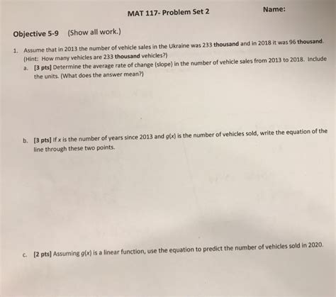 Solved Mat 117 Problem Set 2 Name Objective 5 9 Show All