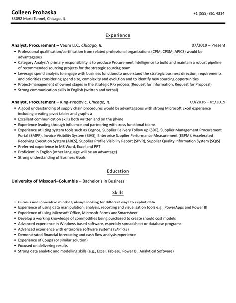 Analyst Procurement Resume Samples Velvet Jobs