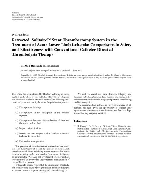 Pdf Retracted Solitaire™ Stent Thrombectomy System In The Treatment Of Acute Lower Limb