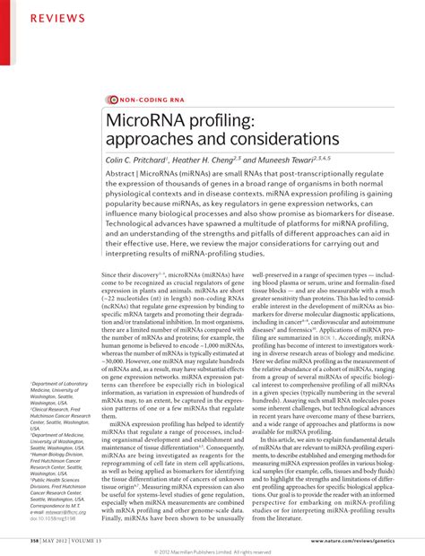 Pdf Microrna Profiling Approaches And Considerations