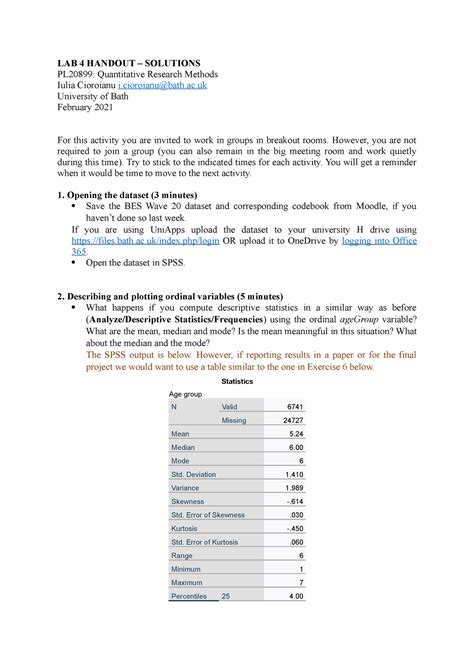 Lab Handout Solutions LAB HANDOUT SOLUTIONS PL Quantitative Research Methods