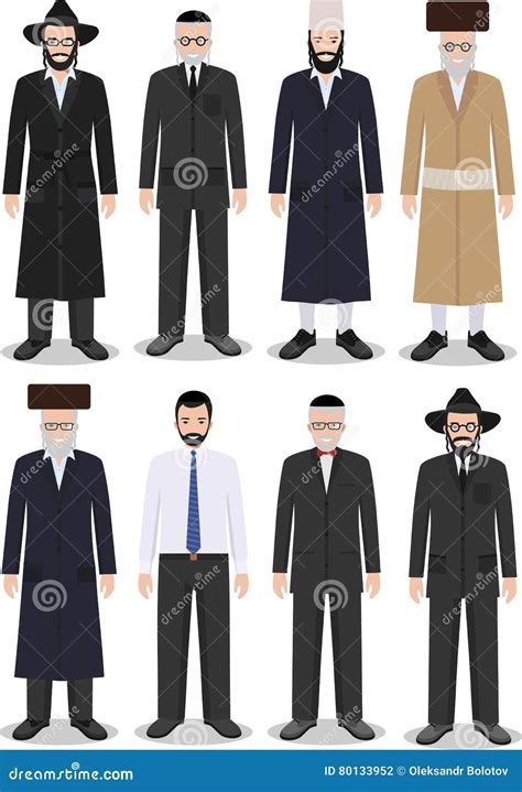 Ensemble De Différent Vieux Juif Debout Et De Jeunes Hommes Dans L