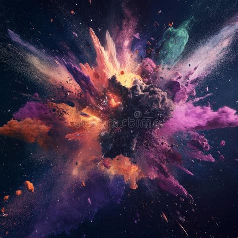 Vibrant Burst Of Colorful Nebula In Deep Space Explosion Art Stock