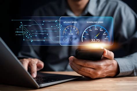 Premium Photo Fast Internet Connection Speedtest Bandwidth Network Technology Man Using