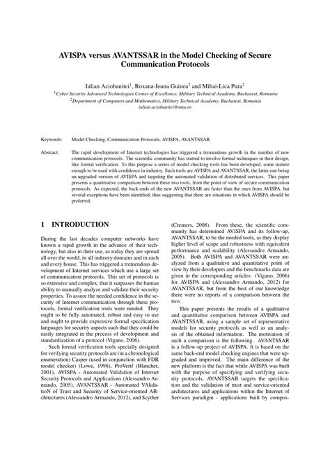 Pdf Avispa Versus Avantssar In The Model Checking Of Secure Communication Protocols