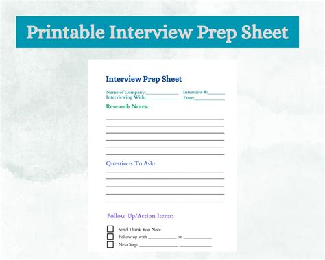 Printable Planner Interview Prep Sheet Etsy