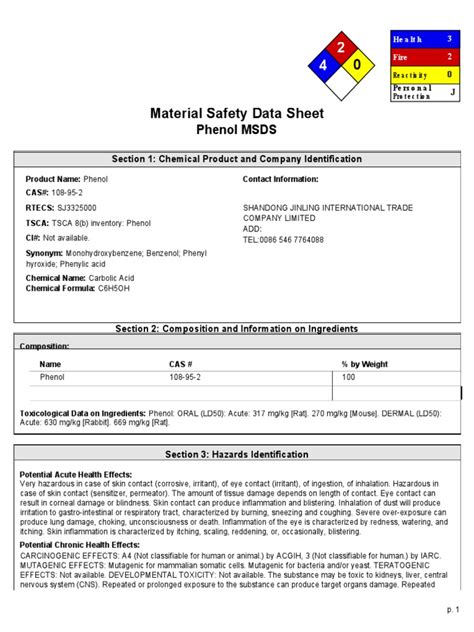 0 Material Safety Data Sheet Phenol Msds Download Free Pdf