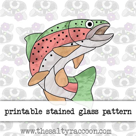 Rainbow Trout Digital Stained Glass Pattern Includes Printable Pages