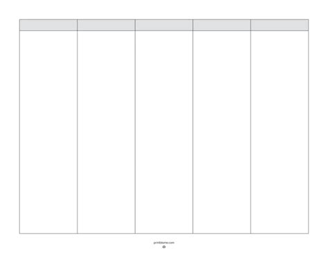 Blank 5 Column Chart Templates Free 5 Column Tables Pdfs